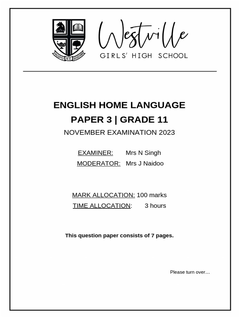 GRADE 11 PAPER 3 2023 Formatted | PDF | Question | Essays