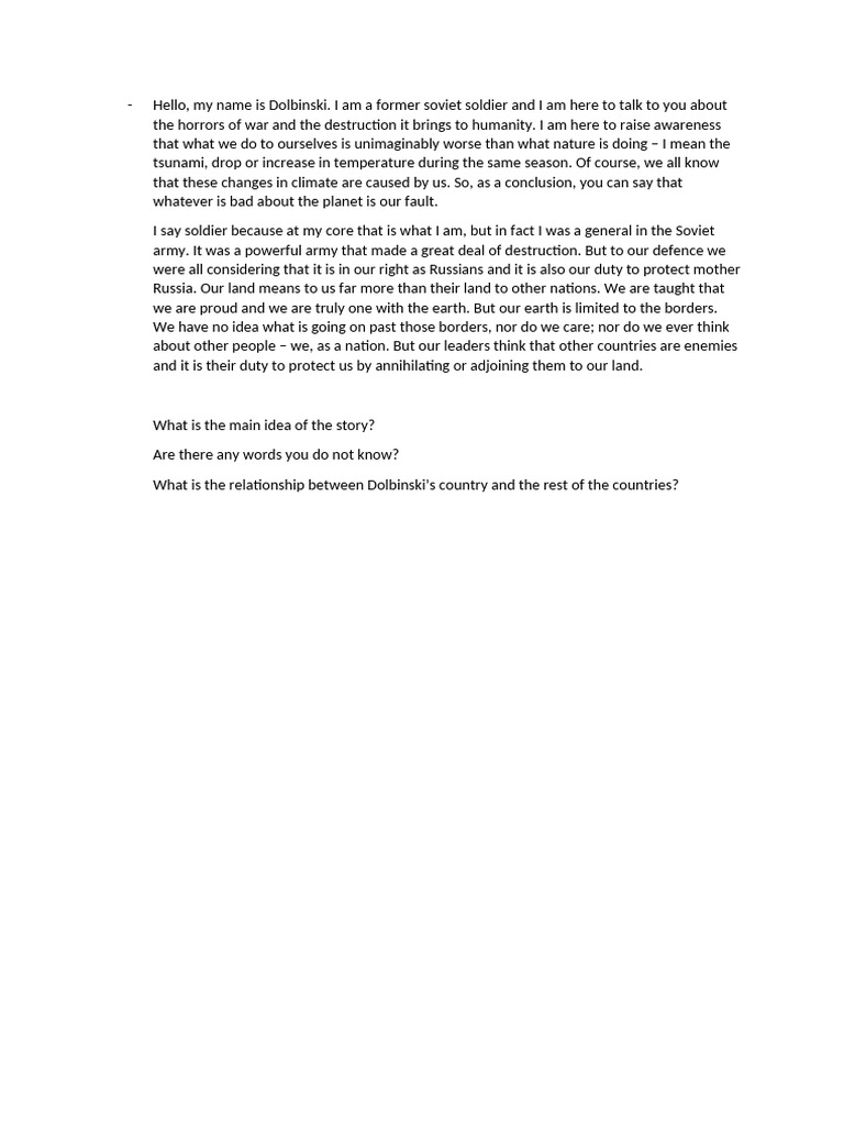 Dolbinski - Reading Exercise | PDF