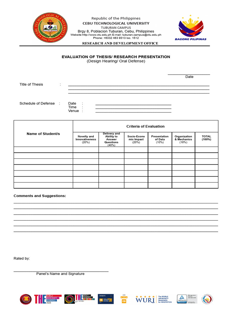 Thesis Evaluation Form Template | PDF