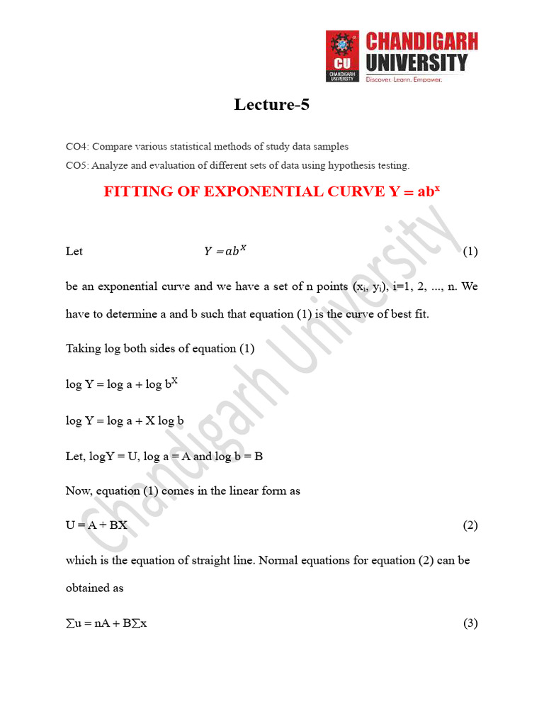 Lecture-5 (Fitting of A Exponential Curve) | PDF | Logarithm | Equations