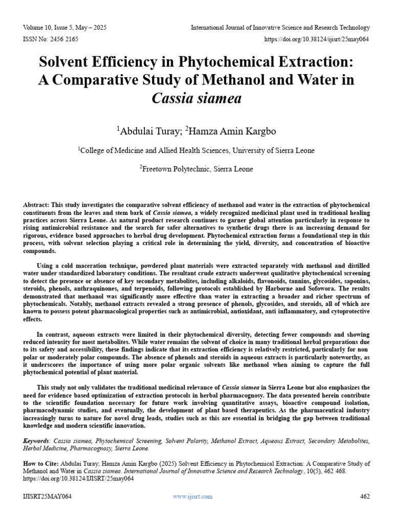 Solvent Efficiency in Phytochemical Extraction: A Comparative Study of Methanol and Water in ...