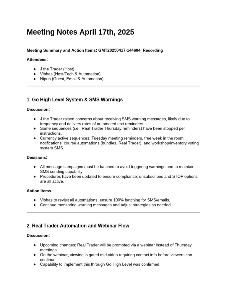 Meeting Notes April 17th, 2025 | PDF | Subscription Business Model ...