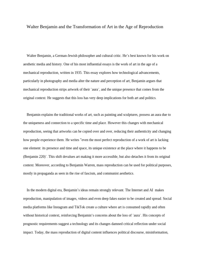 Walter Benjamin, A German-Jewish Philosopher and Cultural Critic | PDF