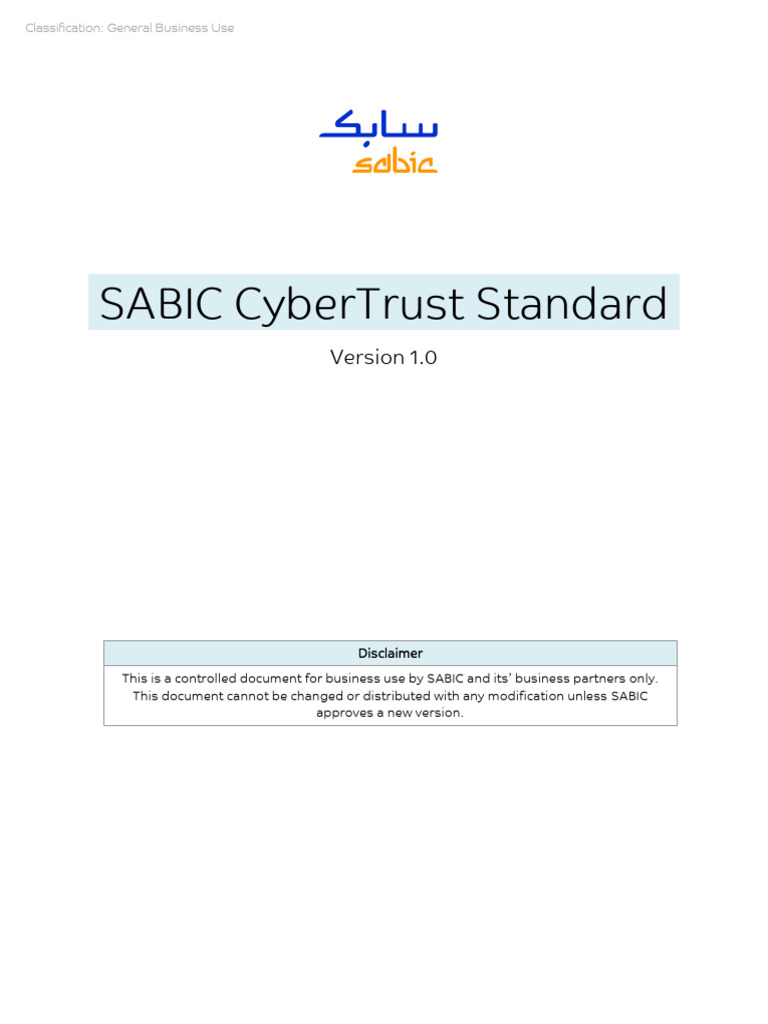 SABIC CyberTrust Standard v1.0 | PDF | Security | Computer Security