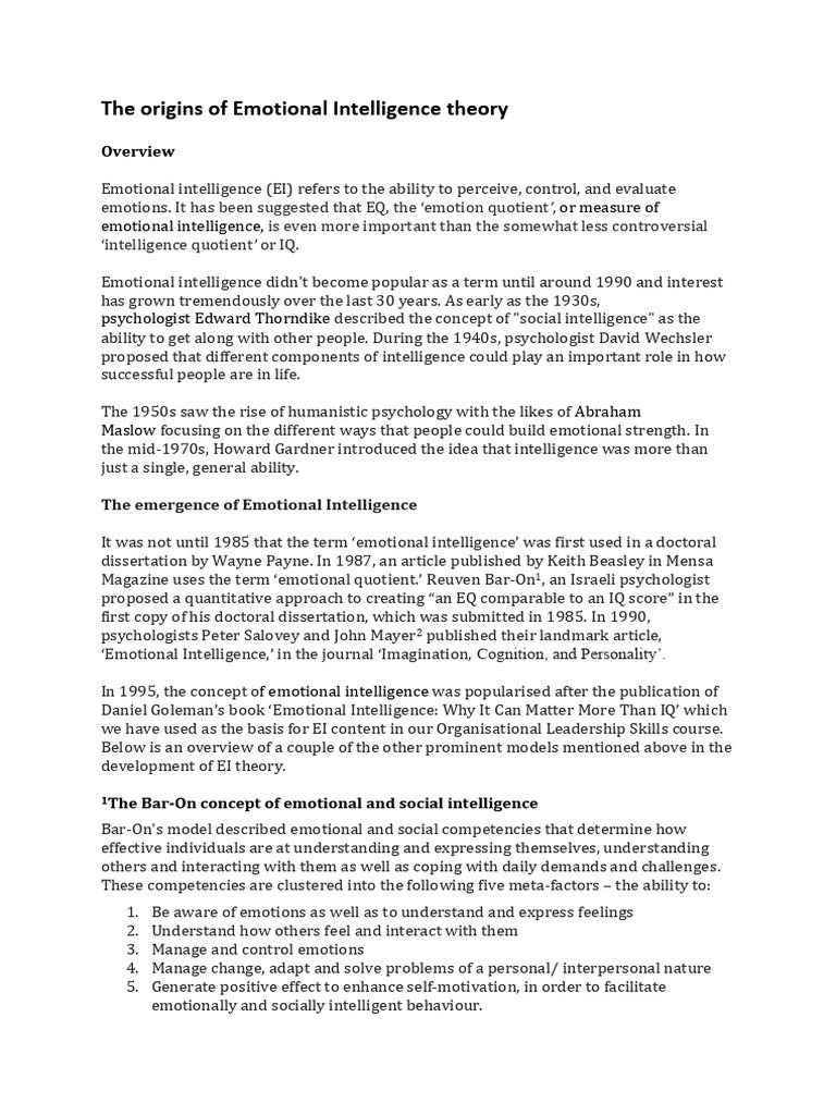 Emotional Intelligence Background Reading | PDF | Emotional ...