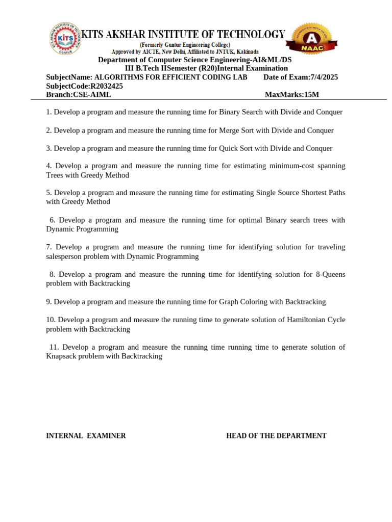 R20 QP DAA INTERNAL LAB | PDF