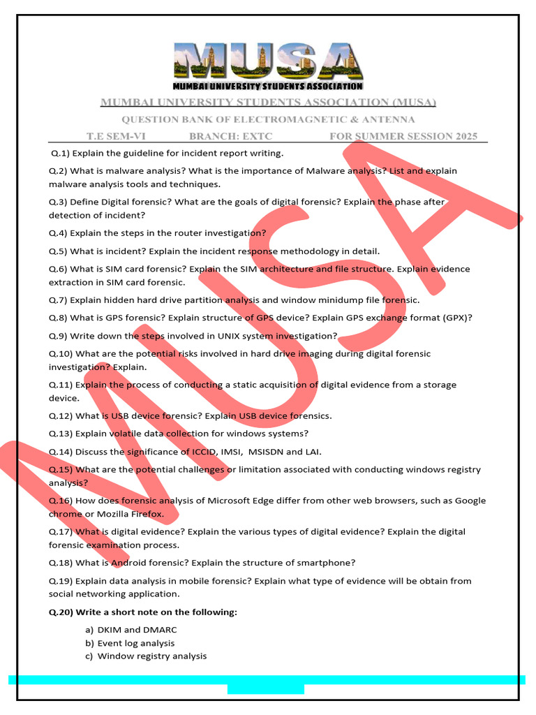 Digital Forensic QB by MUSA | PDF | Digital Forensics | Malware