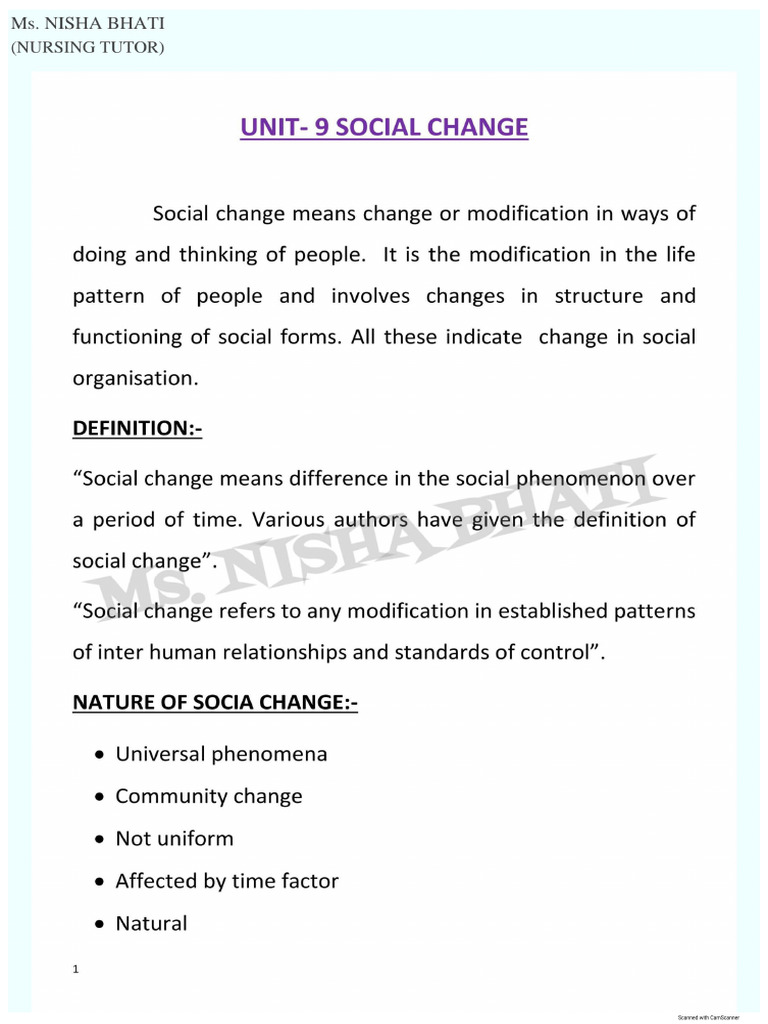 Sociology Unit-9 (Social Change) | PDF