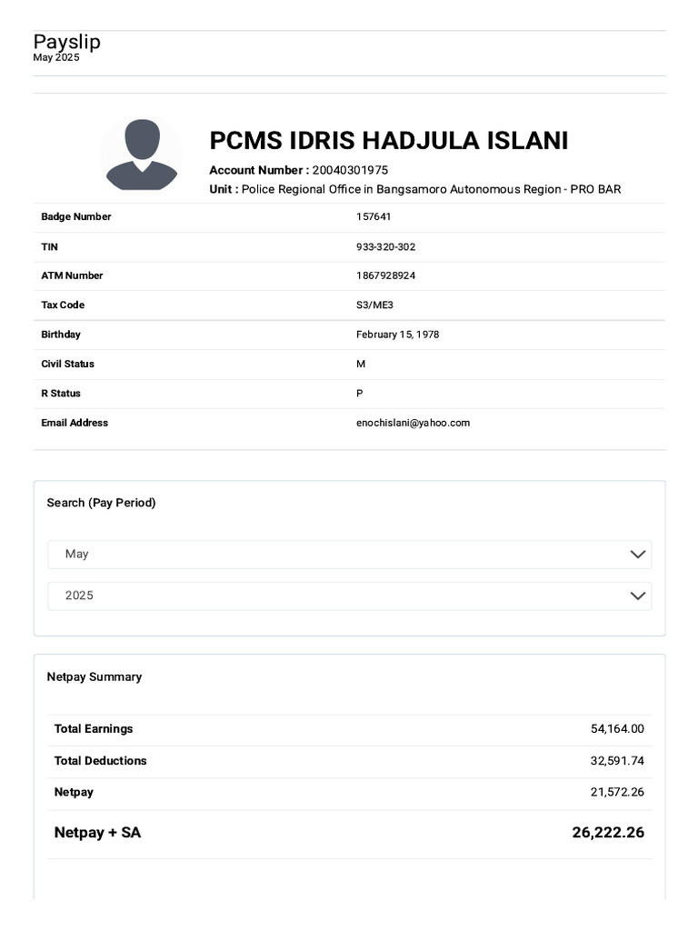 PNP Payslip Portal - Payslip - 111957 | PDF | Payments | Taxes