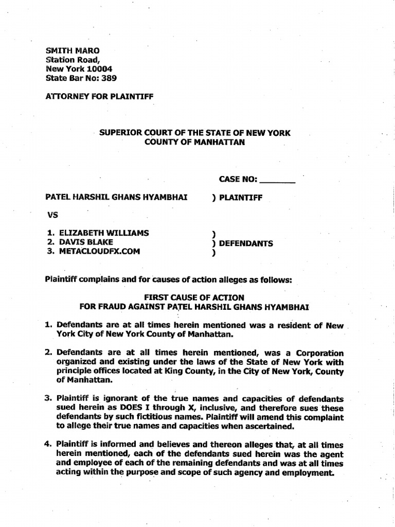 First Cause of Action | PDF