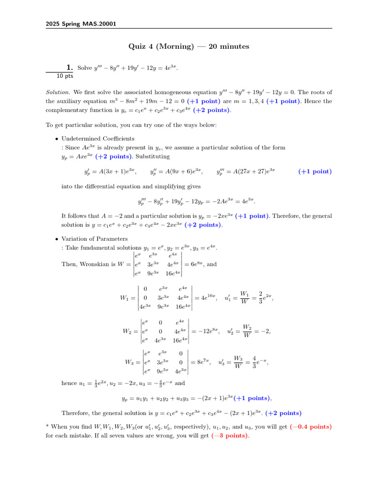 MAS 20001 Quiz4 AM Solution | PDF | Equations | Algebra