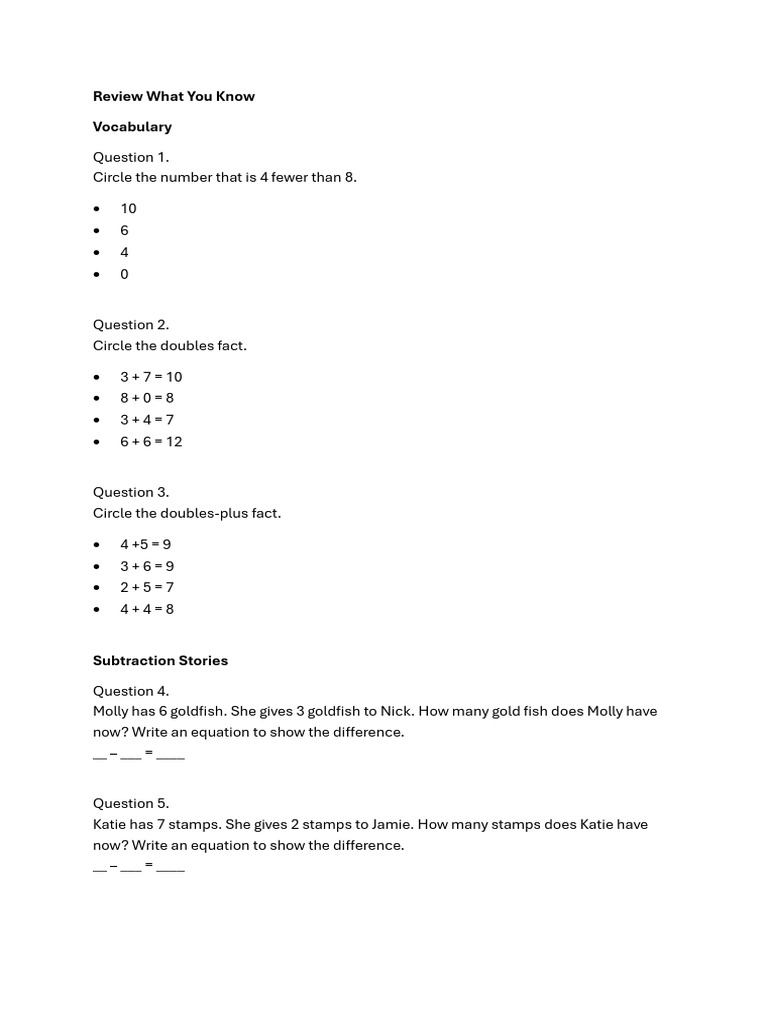 Topic 4- Subtraction Facts to 20 Use Strategies | PDF | Algebra | Equations