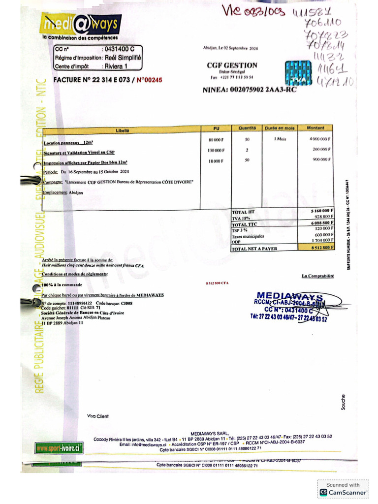 Facture Numéro 00245 CGF GESTION | PDF