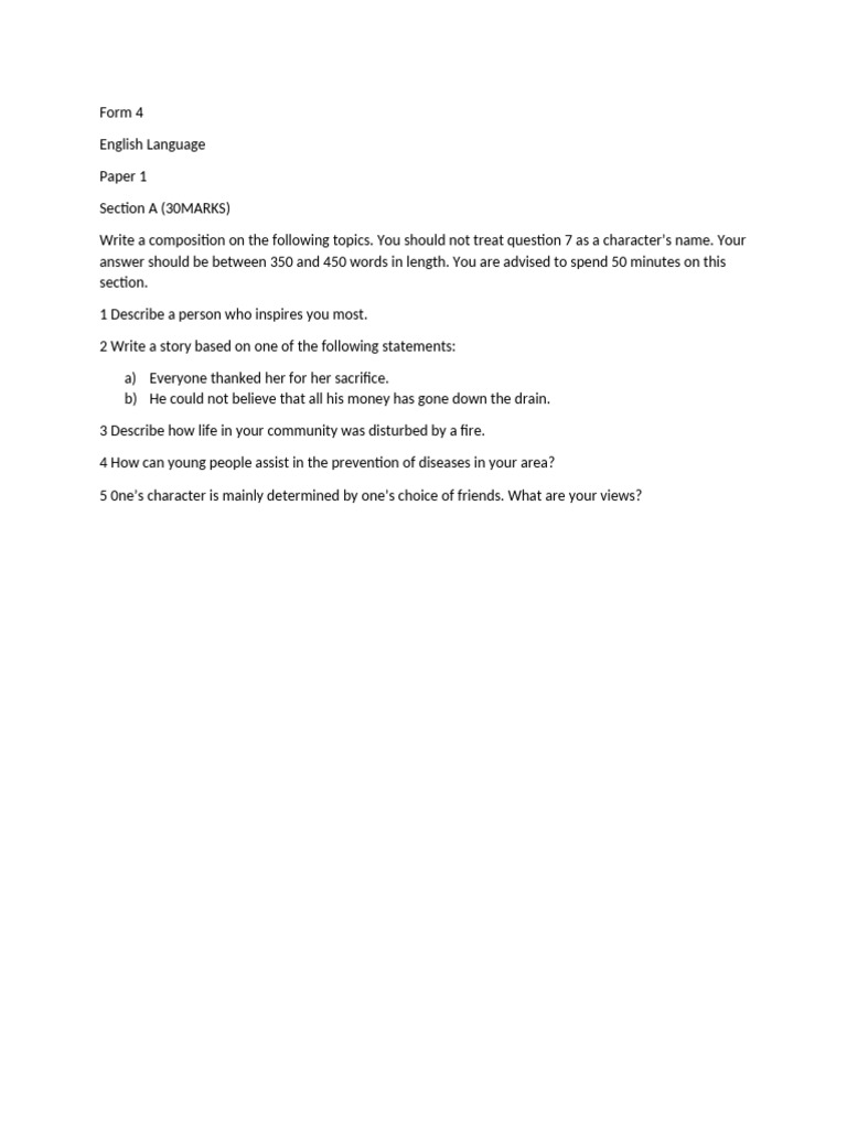 Form 4. English Paper 1 | PDF