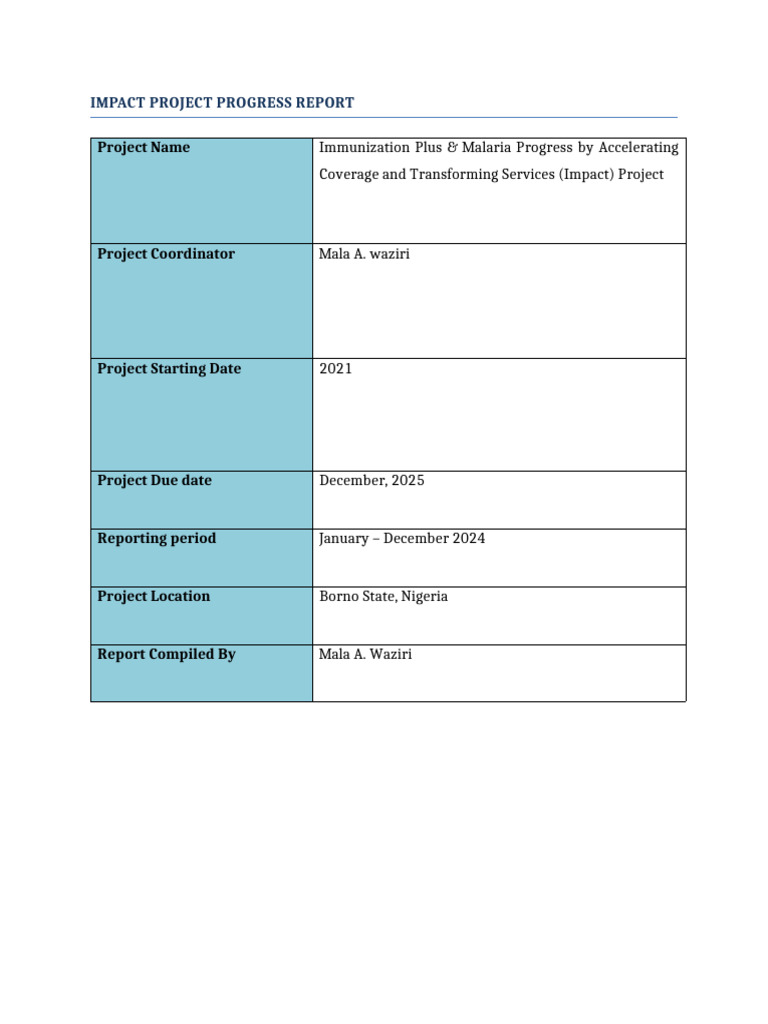 IMPACT Project Progress Report 2024 Final | PDF | Child Mortality | Malaria