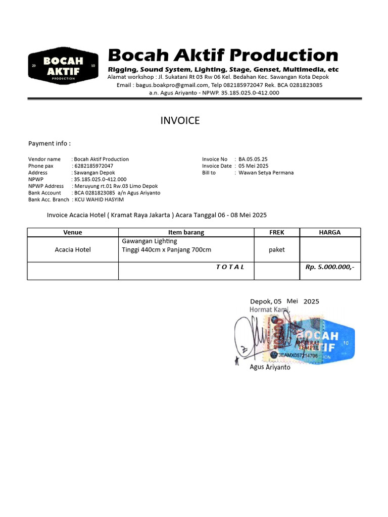 Wawan Setya Permana (Acacia Hotel) | PDF