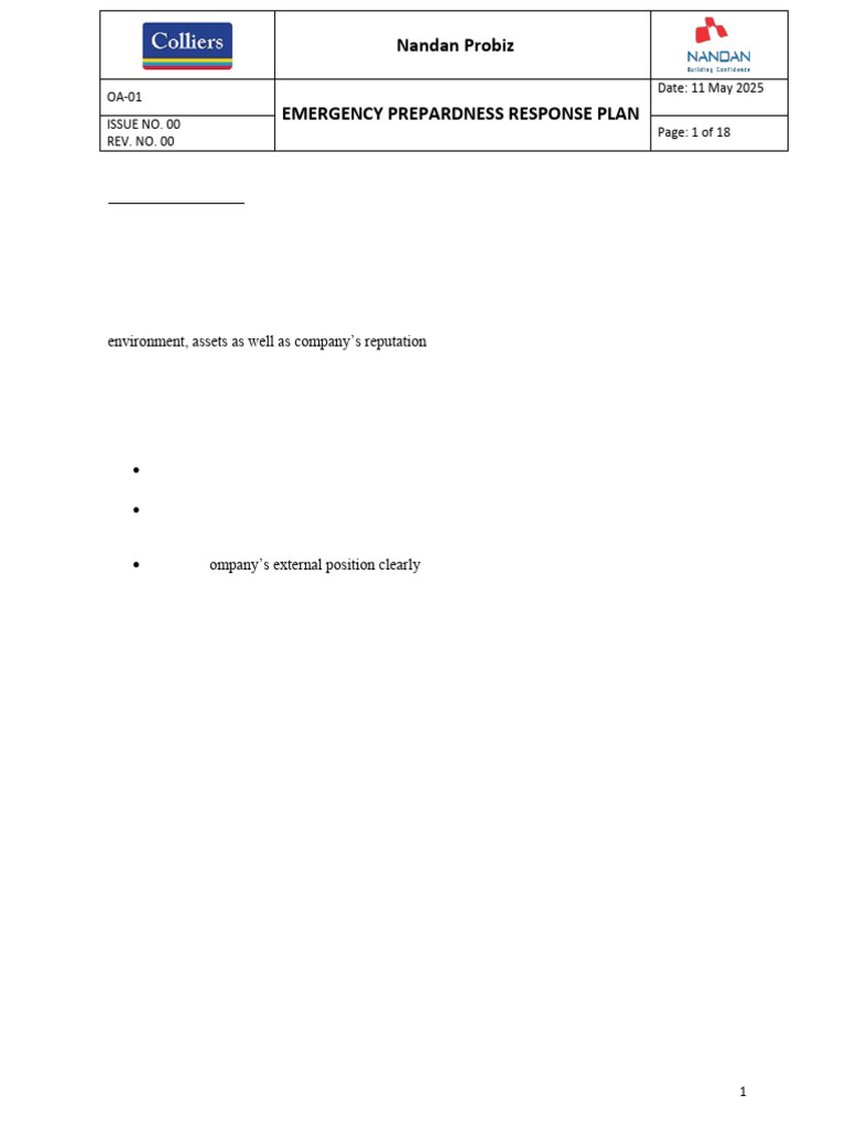 Emergency Response Plan-Nandan Probiz Updated | PDF | Emergency | Emergency Management