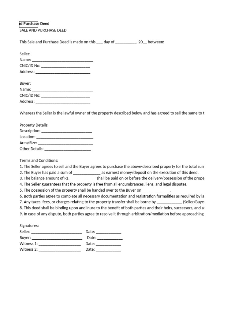 Sale and Purchase Deed Template | PDF