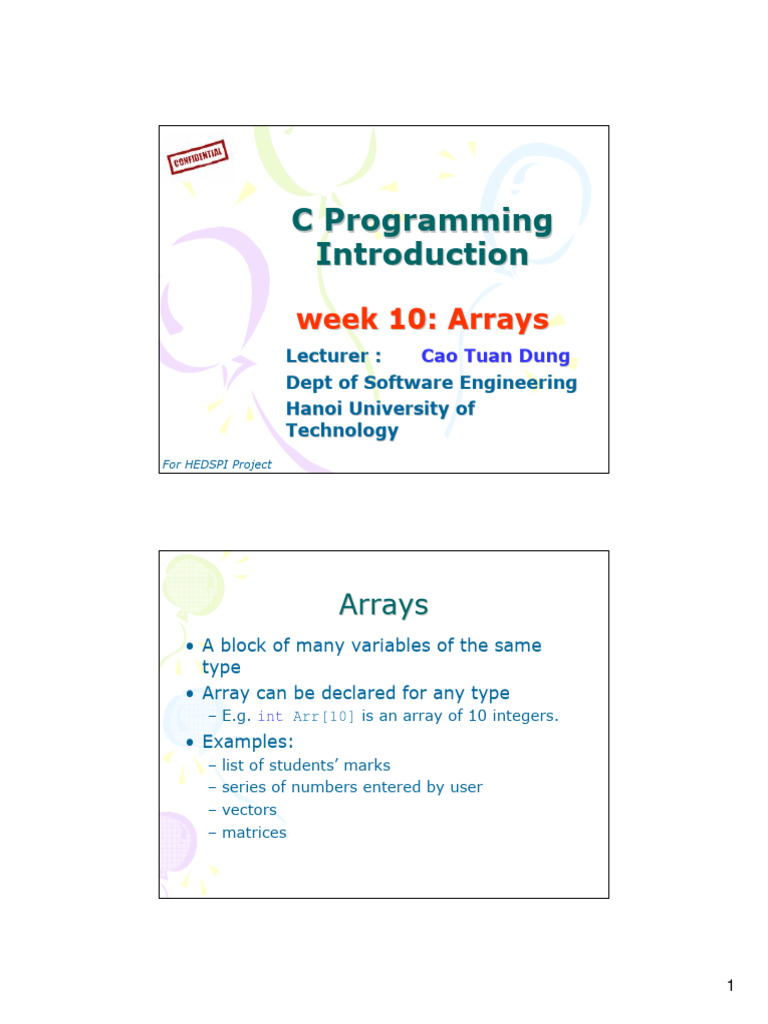 Lap Trinh C - Cao Tuan Dung - Week10 Arrays | PDF | Integer (Computer ...