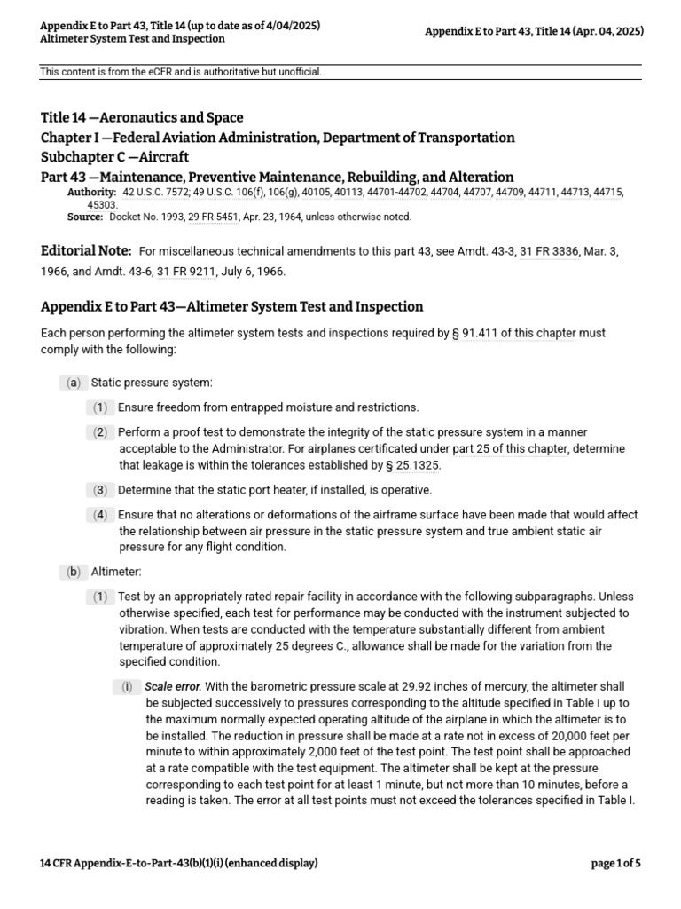 Appendix E To Part 43 - Title 14 (Up To Date As of 4-22-2025) | PDF ...