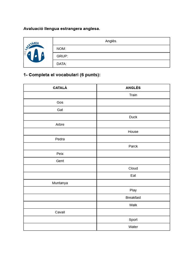 Examen anglès 2n trimestre buit | PDF