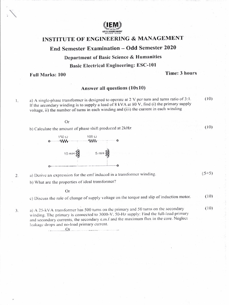 Basic Electrical Engineering 2020 | PDF | Electric Power | Manufactured ...