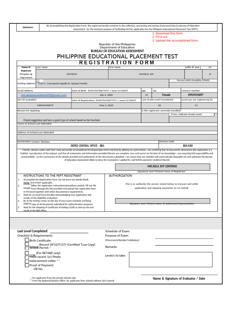 PEPT Registration Instructions 2025 | PDF