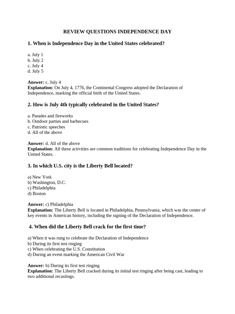 Review Questions Independence Day | PDF