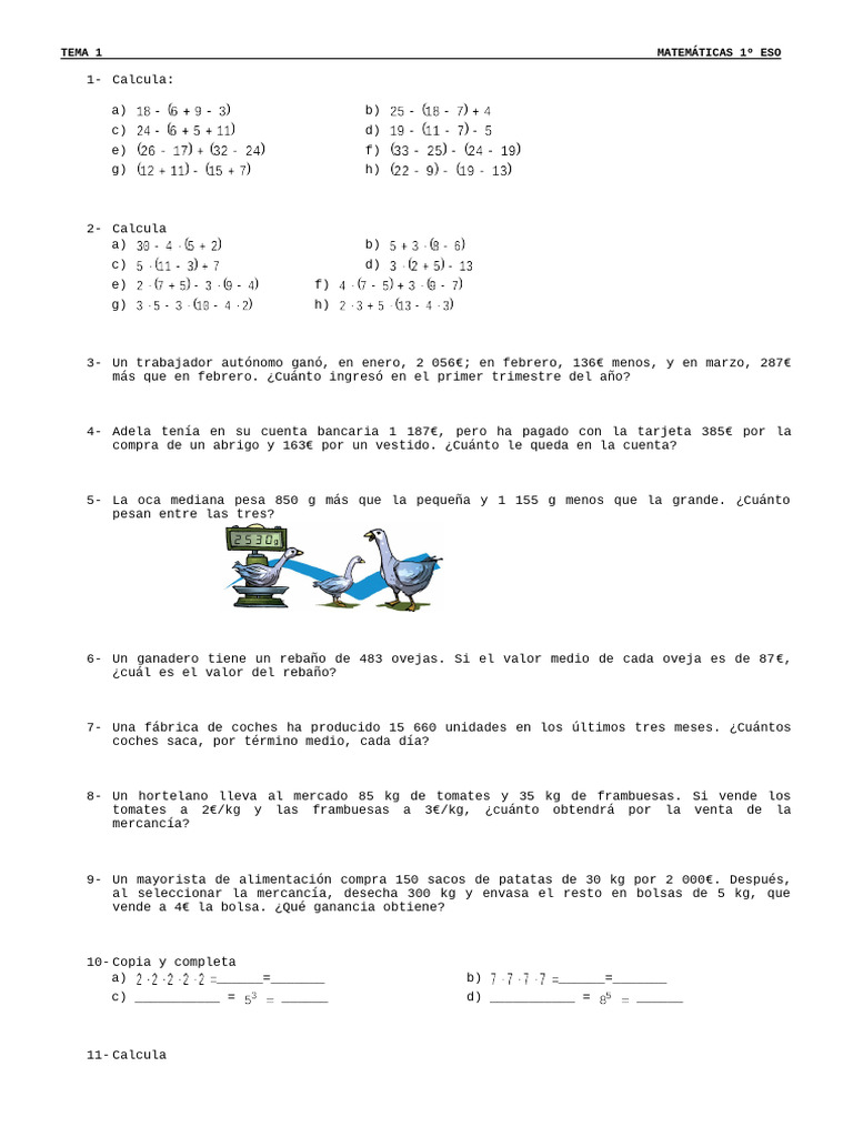 Ejercicios de Matemáticas 1º ESO | PDF