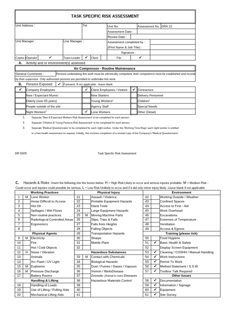 3163gra22 Air Compressor Routine Maintenance Risk Assessment v2xls ...