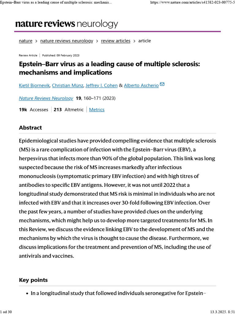Epstein-Barr Virus As A Leading Cause of Multiple Sclerosis - Mechanisms and Implications ...