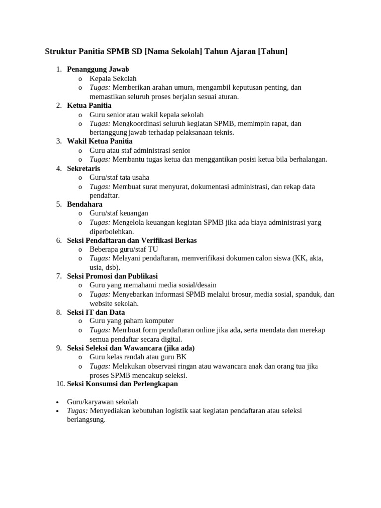 Struktur Panitia SPMB SD | PDF