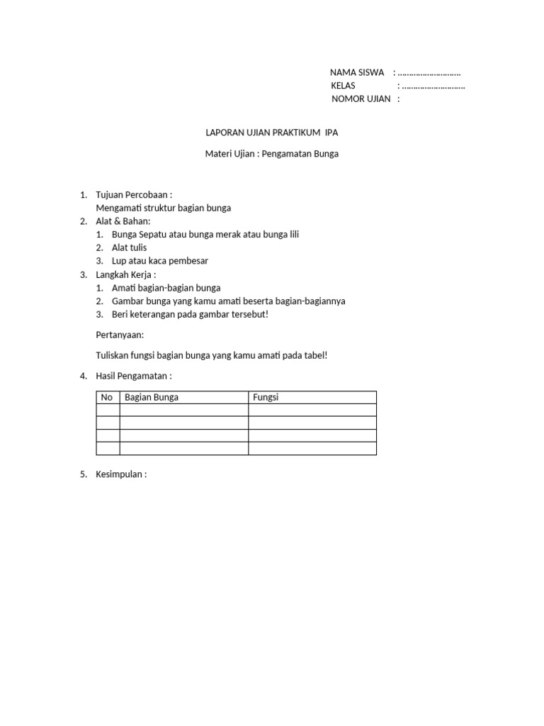 Contoh Laporan Pengamatan Bunga | PDF