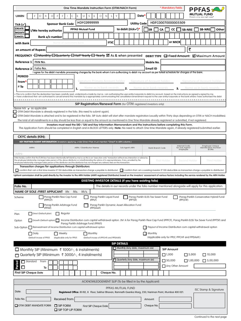 OTM Nach SIP Form New Form | PDF | Banks | Cheque