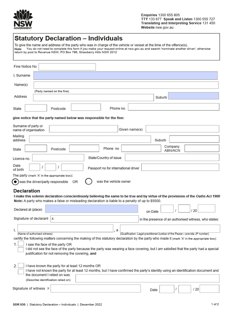 Revenue NSW Statutory Declaration Form Individuals | PDF | Justice Of ...