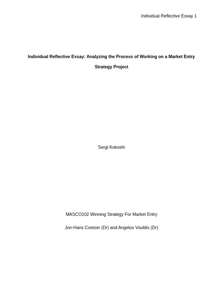 Sergi Kokoshi - Individual Reflective Essay - MASCO102 Winning Strategy ...