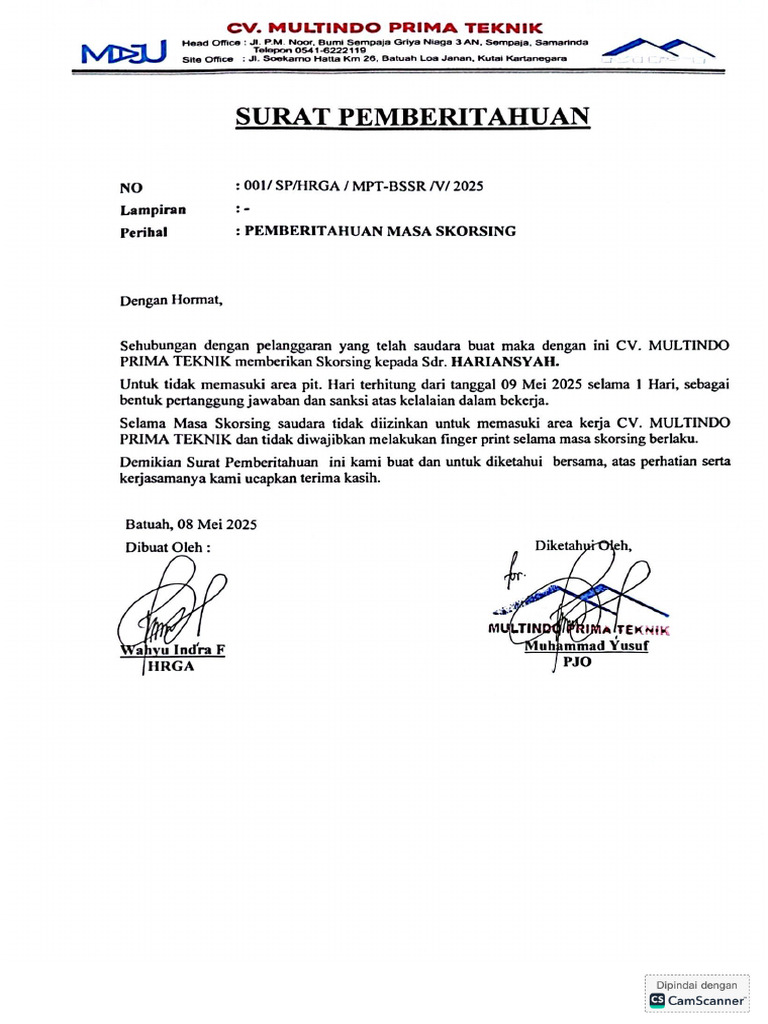 Surat Skorsing Pak Hariansyah | PDF