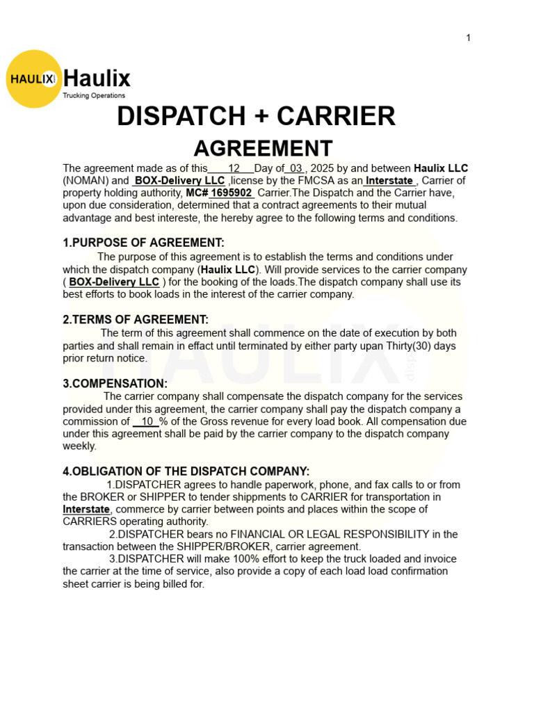 Dispatch+Carrier Agreement | PDF | Business Law | Private Law