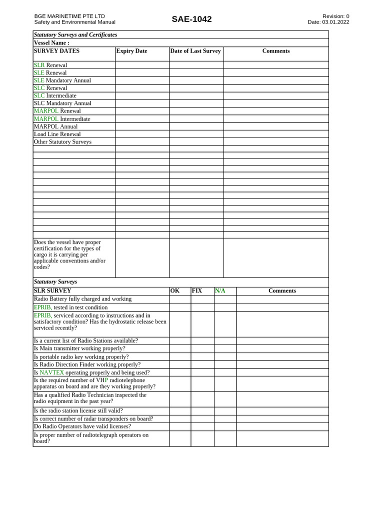 SAE 16.4-Form SAE-1042 Superintendent Inspection Report Dated 03.01. ...