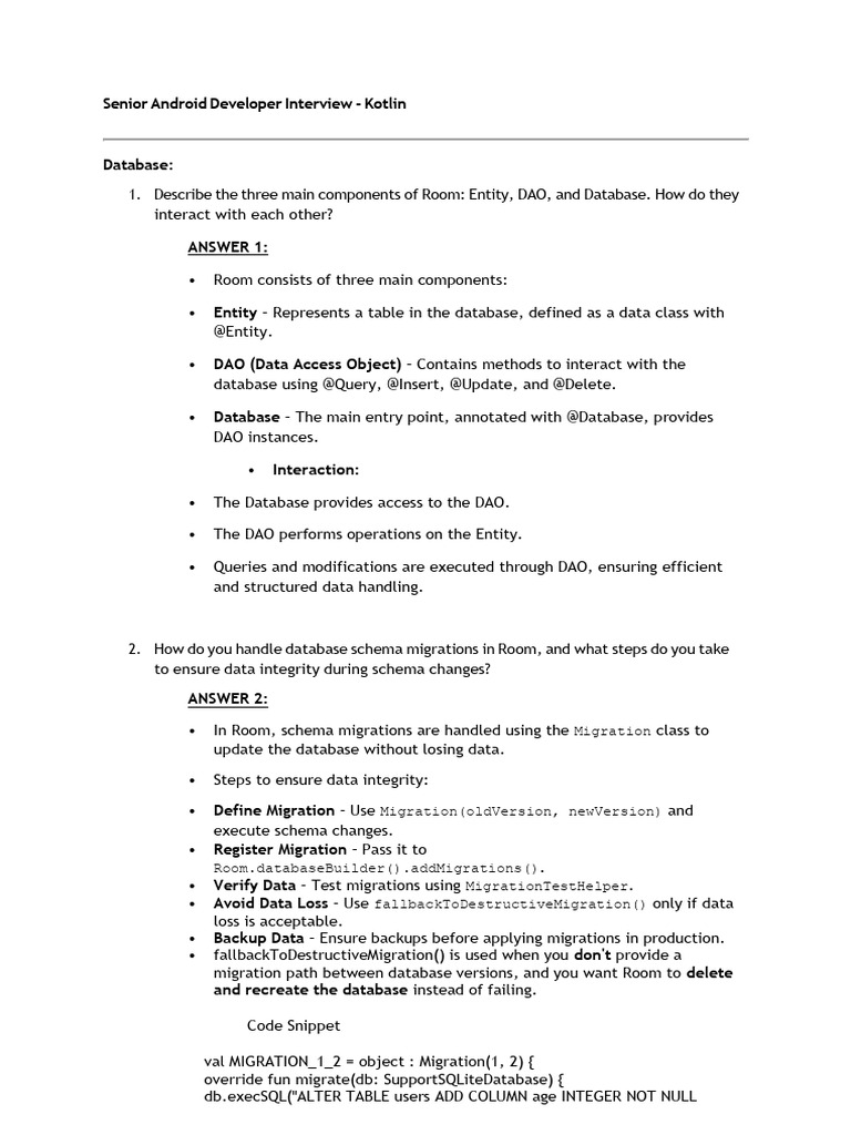 Interview Questions - Senior Position - Android - Kotlin - ANSWERS | PDF | Transmission Control ...