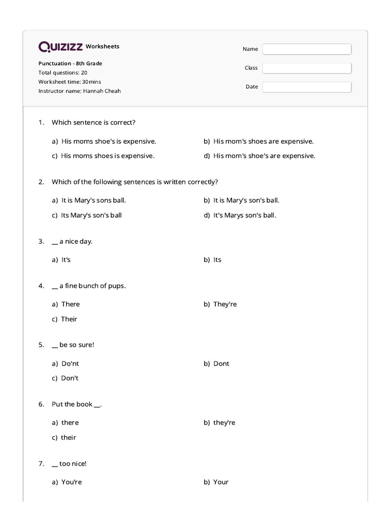 Punctuation - 8th Grade - Quizizz | PDF | Language Mechanics