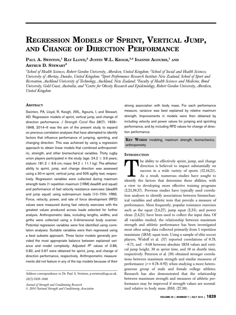 Regression Models of Sprint, Vertical Jump, And.8 | PDF | Strength Training | Variance