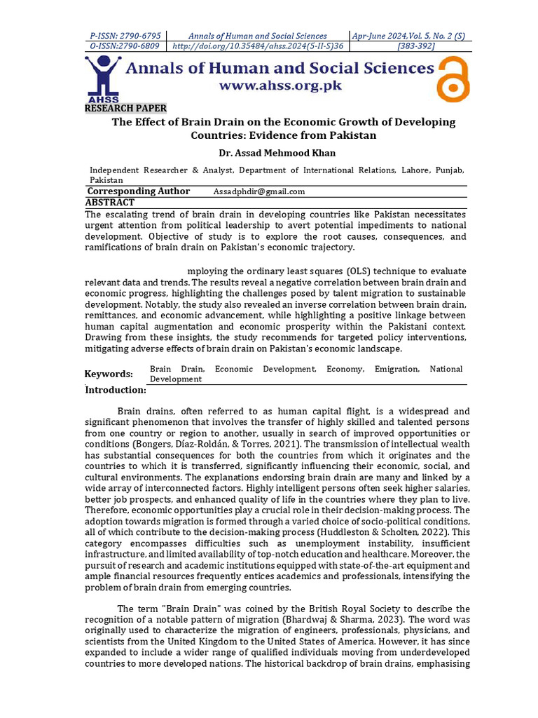 The Effect of Brain Drain On The Economic Growth of Developing ...