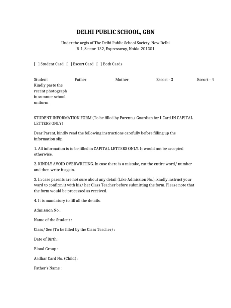DPS Student Information Form | PDF