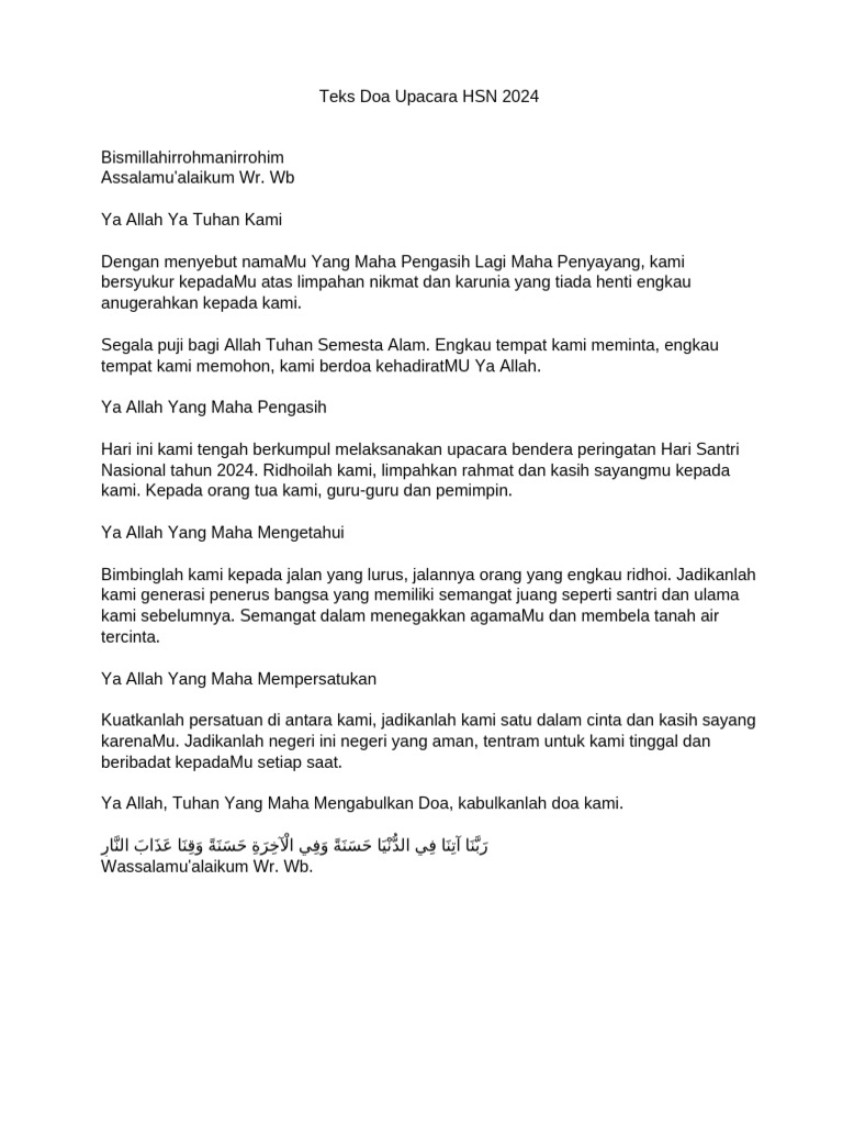 Teks Doa Upacara HSN 2024 | PDF