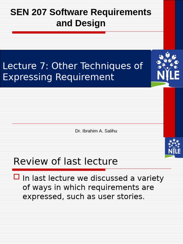 Lecture 7 Other Techniques of Representeting Requirements | PDF | Use Case | Computing