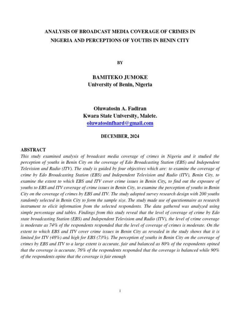 Analysis of Broadcast Media Coverage of | PDF | Crimes | Crime & Violence