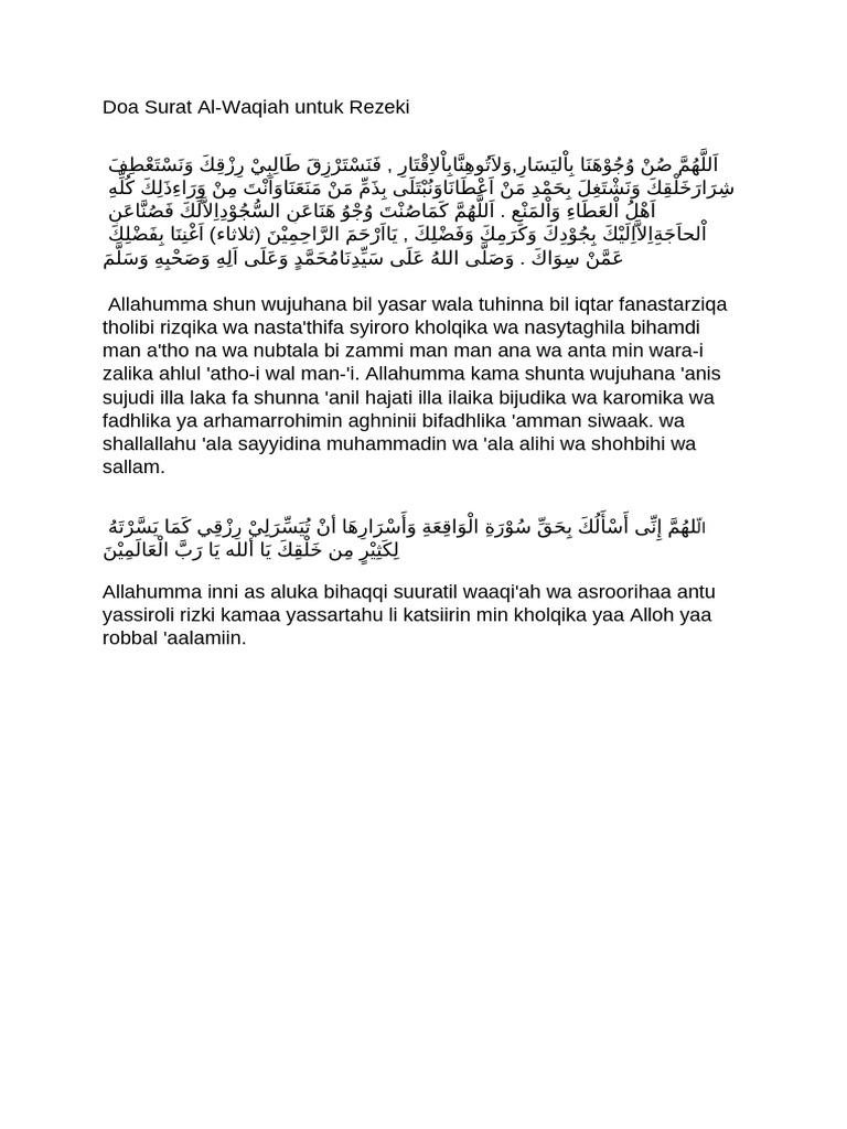 Doa Al-Waqiah untuk Lancarkan Rezeki | PDF