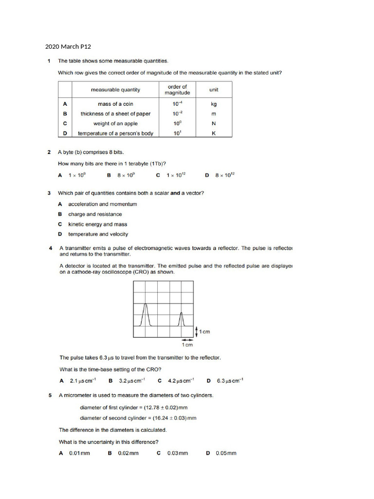 Unit 1 - Units& Measurement QP | PDF