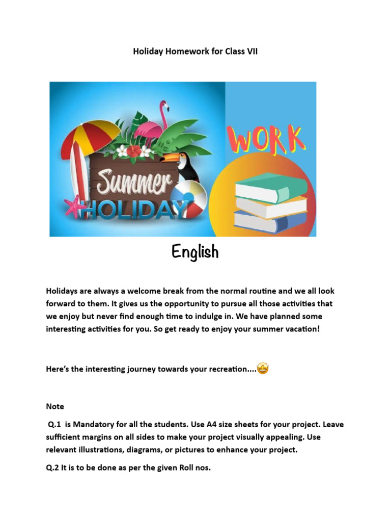 Holiday Homework Class VII | PDF | Linguistic Morphology | Grammar